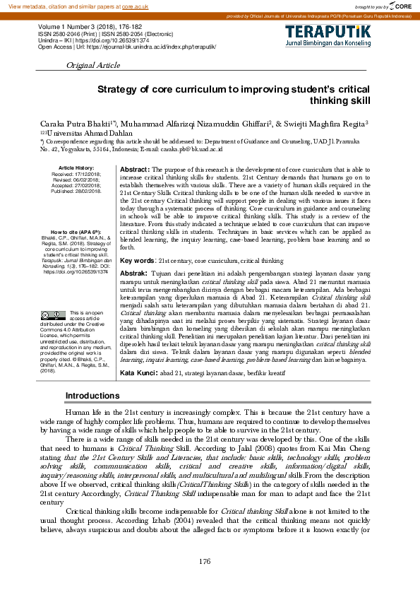 (PDF) Strategy of core curriculum to improving student’s critical ...
