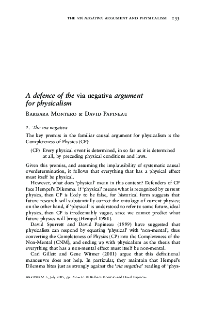 (PDF) A defence of the via negativa argument for physicalism