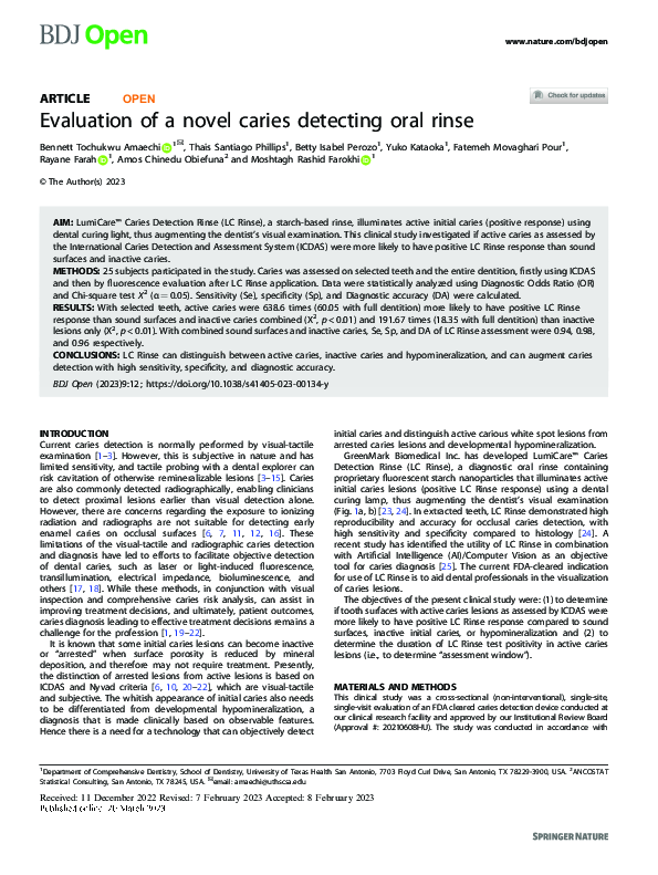 (PDF) Evaluation of a novel caries detecting oral rinse (PDF) Evaluation of a novel caries detecting oral rinse