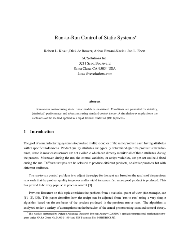 (PDF) Run-to-run control of static systems