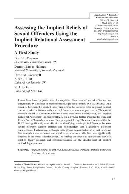 (PDF) Assessing the Implicit Beliefs of Sexual Offenders Using the Implicit Relational ...