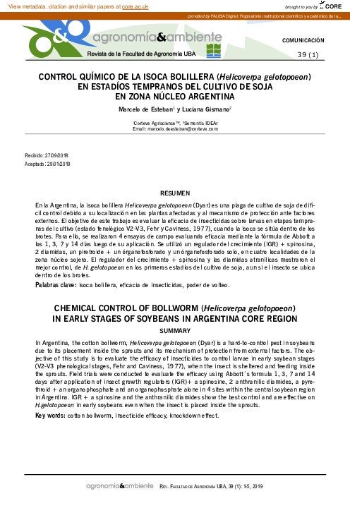 (PDF) Control químico de la isoca bolillera ( Helicoverpa gelotopoeon ...