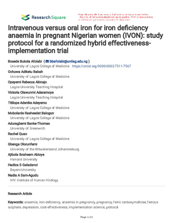 (PDF) Intravenous versus oral iron for iron deficiency anaemia in ...