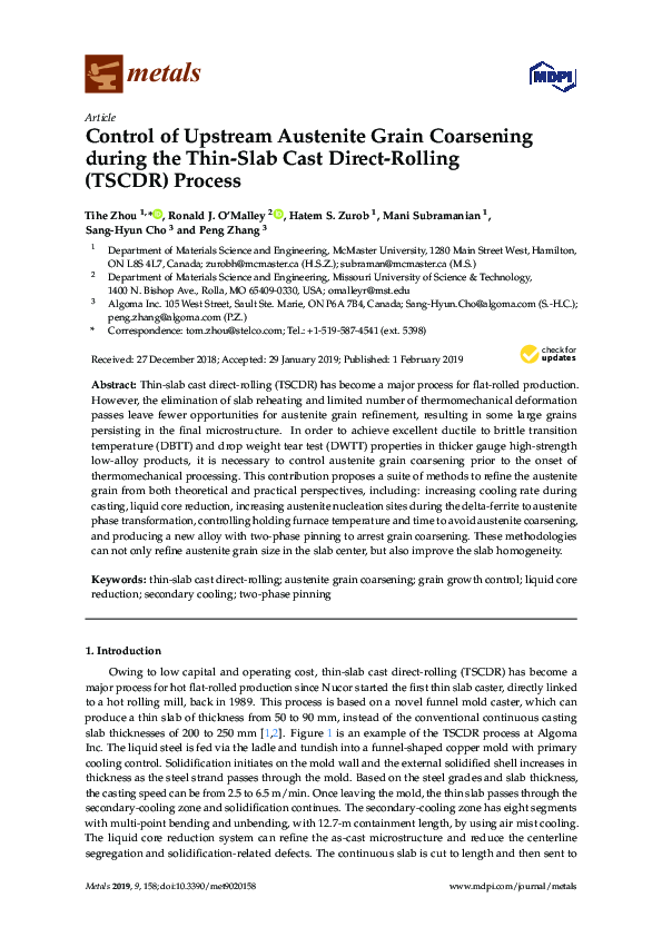 (PDF) Control Upstream Austenite Grain Coarsening during Thin Slab ...
