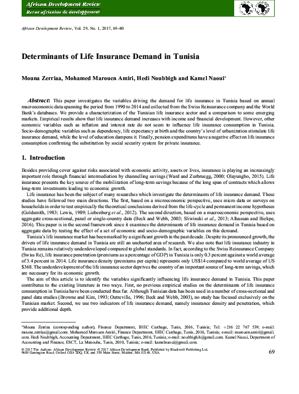 (PDF) Determinants of Life Insurance Demand in Tunisia