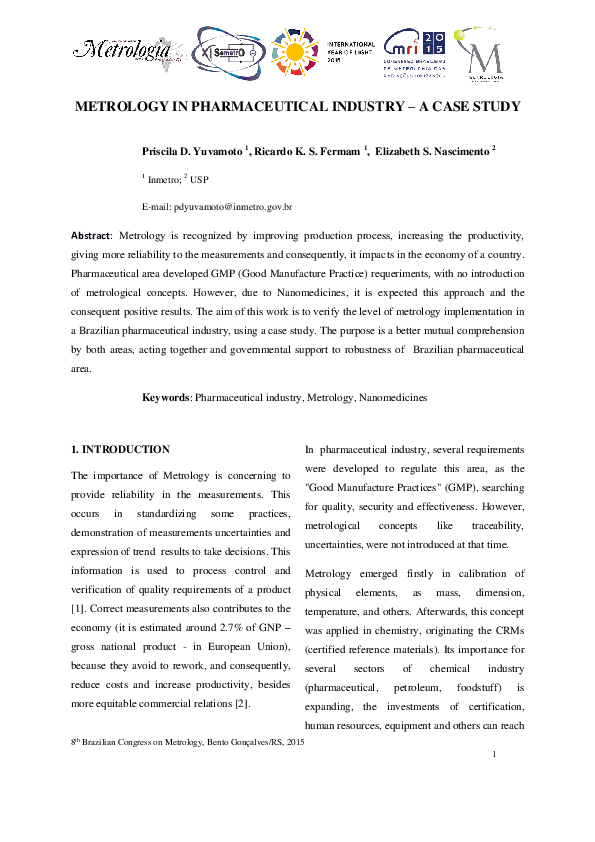 (PDF) Metrology in Pharmaceutical Industry - A Case Study