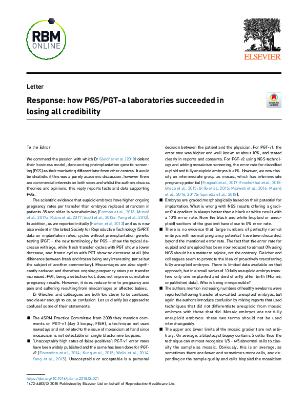 (PDF) Response: how PGS/PGT-a laboratories succeeded in losing all credibility