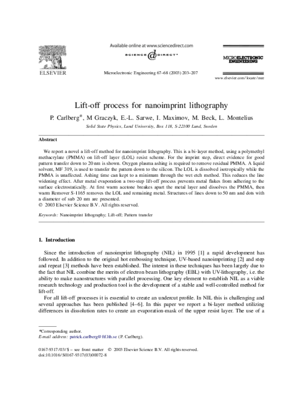 (PDF) Lift-off process for nanoimprint lithography