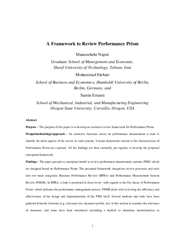(PDF) A framework to review Performance Prism