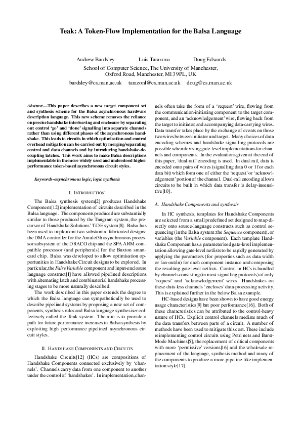 (PDF) Teak: A Token-Flow Implementation for the Balsa Language