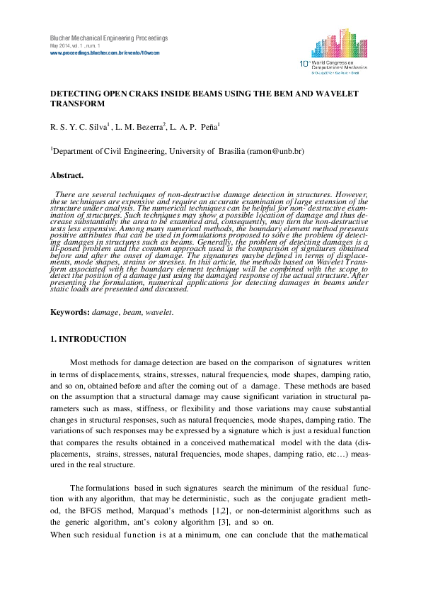 (PDF) Detecting Open Craks Inside Beams Using the Bem and Wavelet Transform
