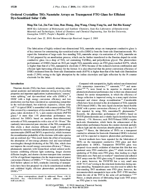 (PDF) Ordered Crystalline TiO2 Nanotube Arrays on Transparent FTO Glass ...