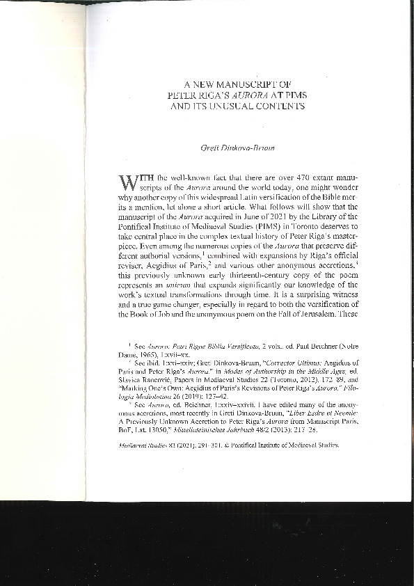 (PDF) “A New Manuscript of Peter Riga’s Aurora at PIMS and Its Unusual ...