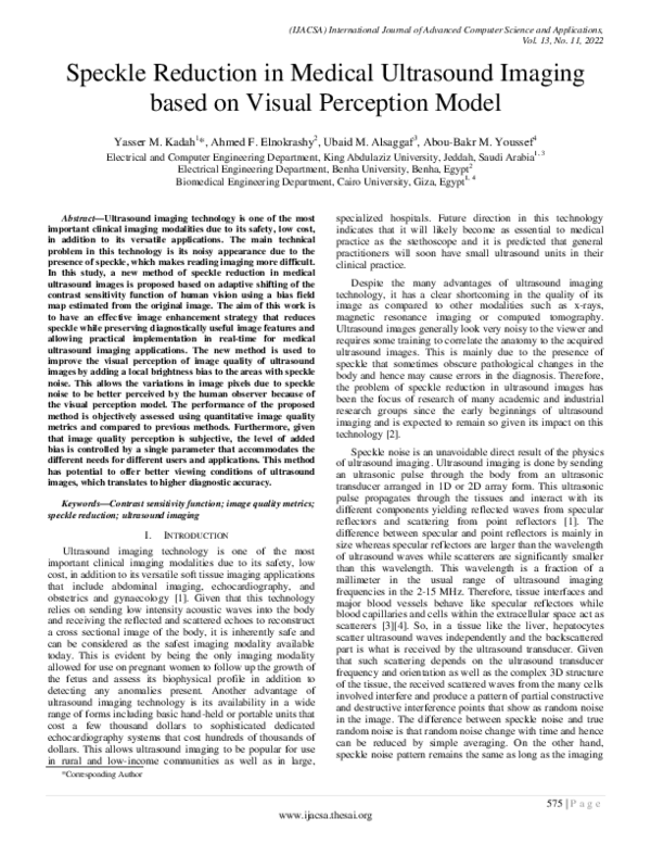 (PDF) Speckle Reduction in Medical Ultrasound Imaging based on Visual Perception Model