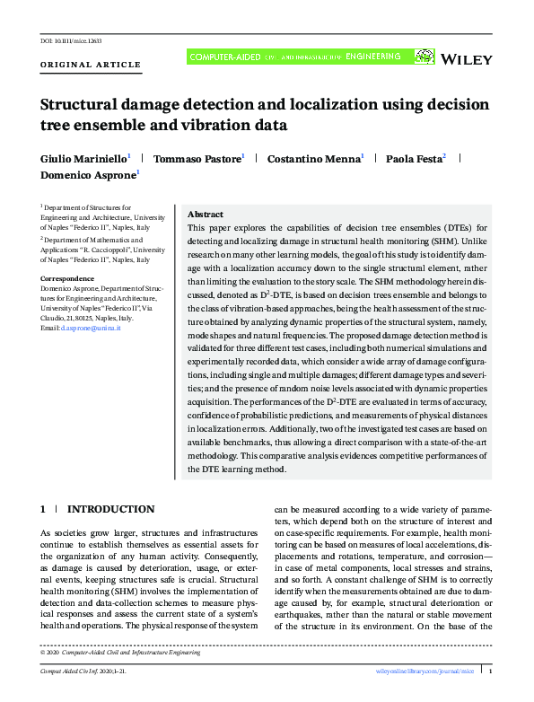 (PDF) Structural damage detection and localization by response change ...