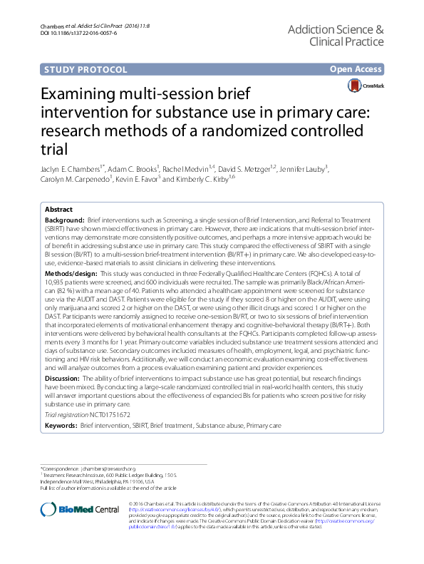 (PDF) Examining multi-session brief intervention for substance use in ...