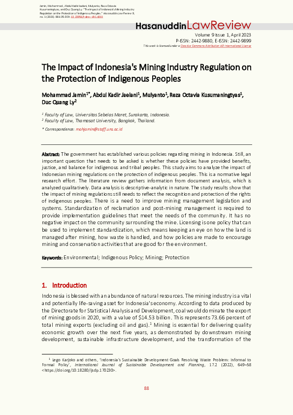 (PDF) The Impact of Indonesia's Mining Industry Regulation on the ...