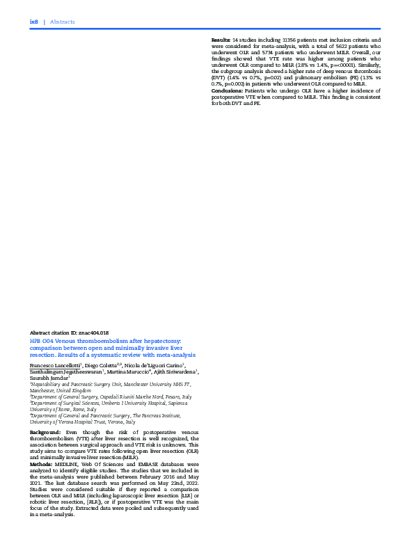 (PDF) HPB O04 Venous thromboembolism after hepatectomy: comparison between open and minimally ...