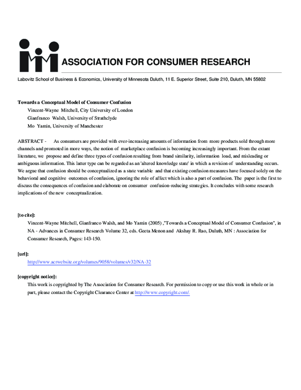 (PDF) Towards a Conceptual Model of Consumer Confusion