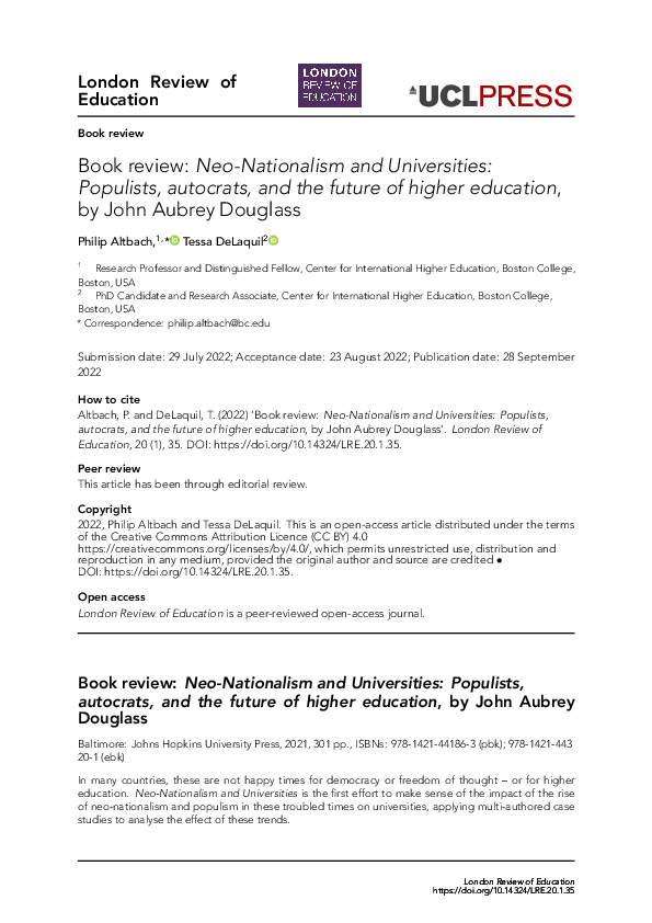 (PDF) Book review: Neo-Nationalism and Universities: Populists ...