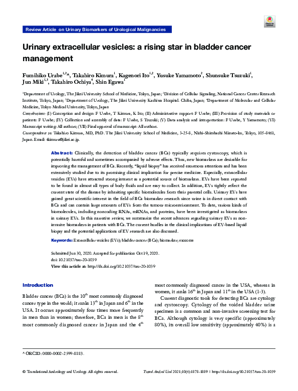 (PDF) Urinary extracellular vesicles: a rising star in bladder cancer ...