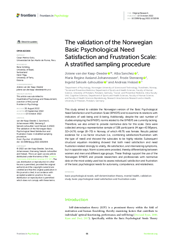 (PDF) The validation of the Norwegian Basic Psychological Need ...