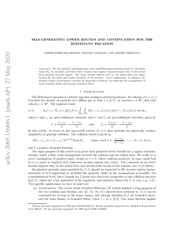 (PDF) Self-generating lower bounds and continuation for the Boltzmann ...
