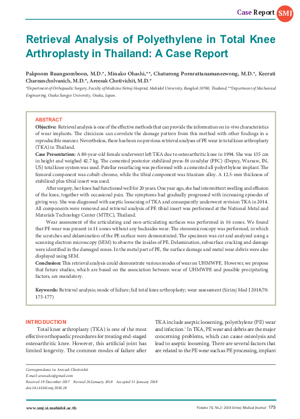 (PDF) Retrieval Analysis of Polyethylene in Total Knee Arthroplasty in ...