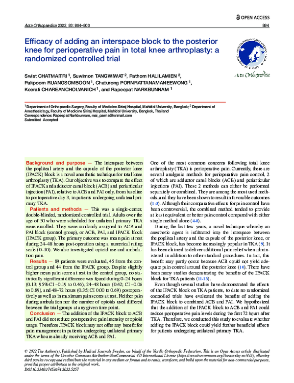 (PDF) Efficacy of adding an interspace block to the posterior knee for ...