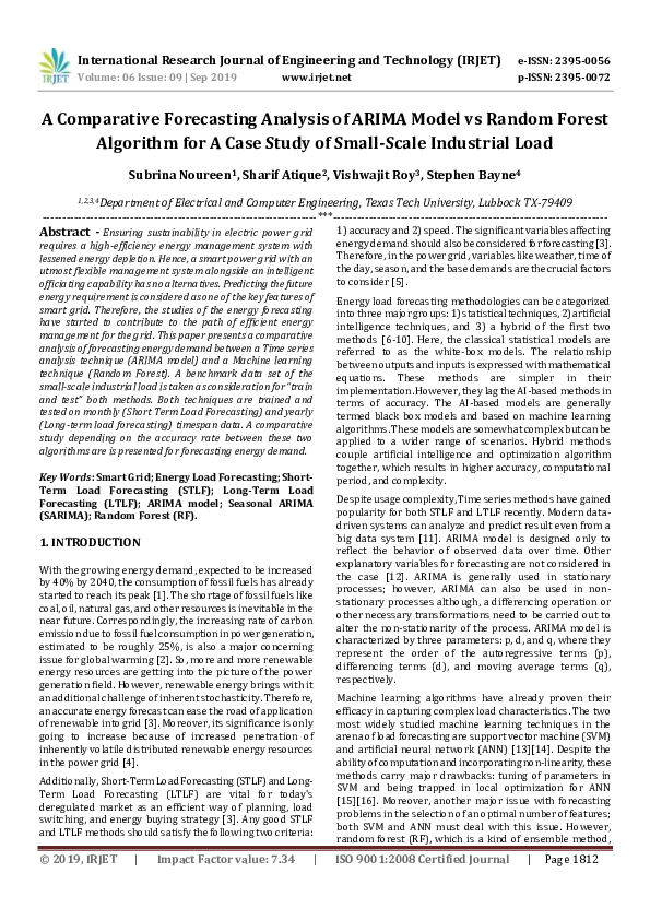 Pdf A Comparative Forecasting Analysis Of Arima Model Vs Random Forest Algorithm For A Case 
