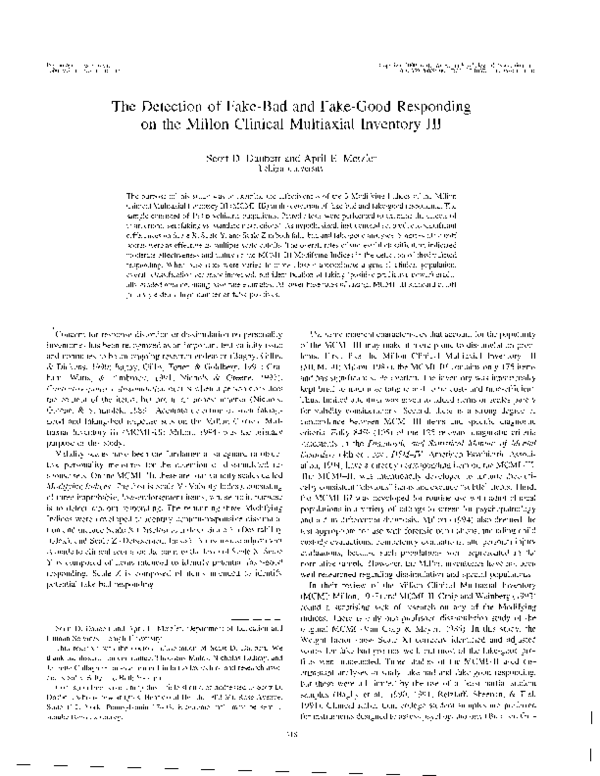 (PDF) The detection of fake-bad and fake-good responding on the Millon ...