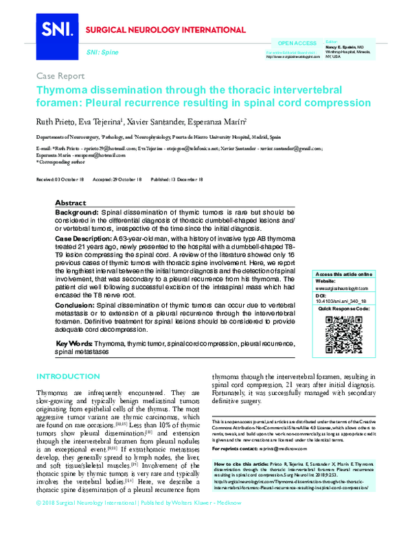 (PDF) Thymoma dissemination through the thoracic intervertebral foramen ...