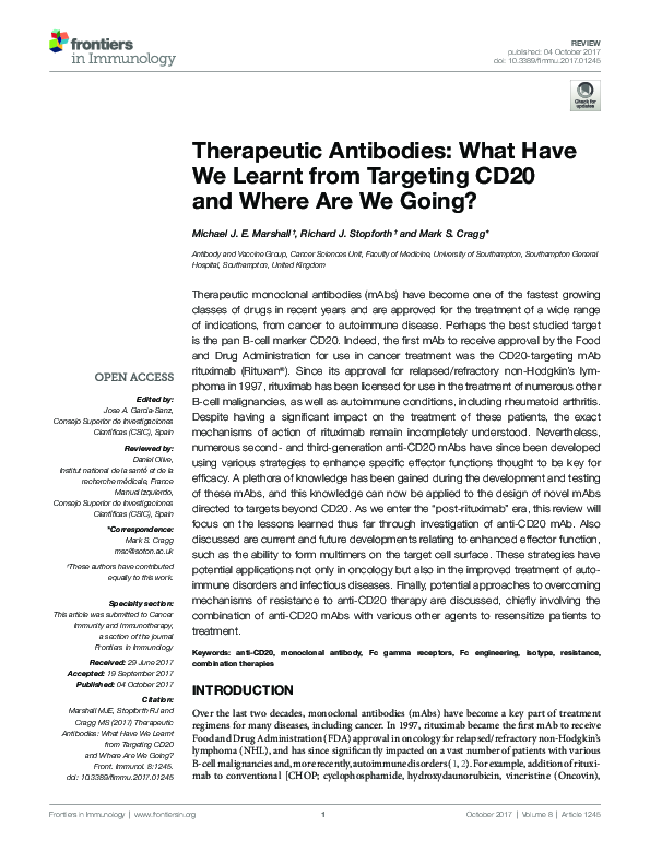 (PDF) Therapeutic Antibodies: What Have We Learnt from Targeting CD20 ...