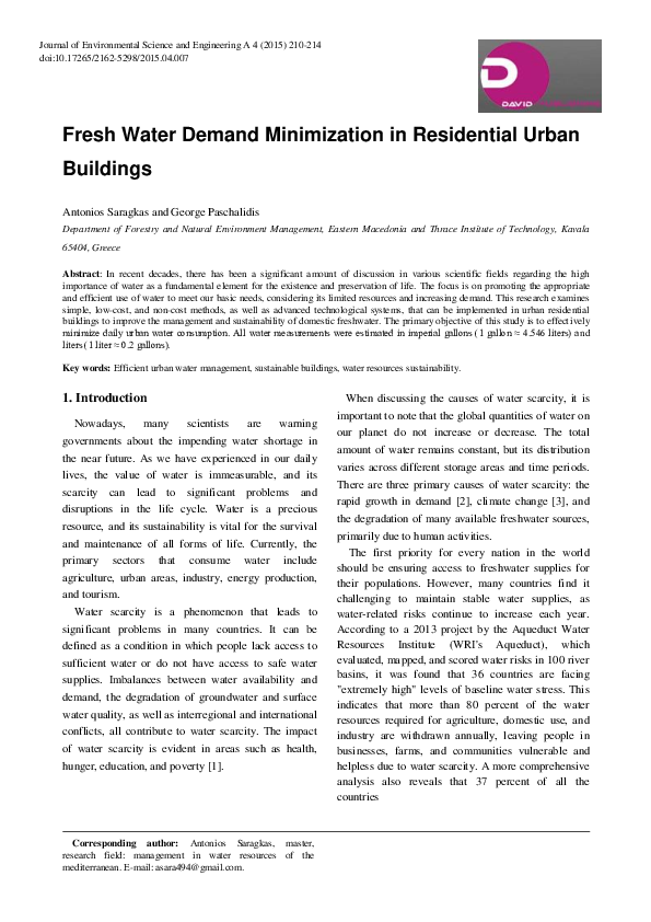 (PDF) Fresh Water Demand Minimization in Residential Urban Buildings