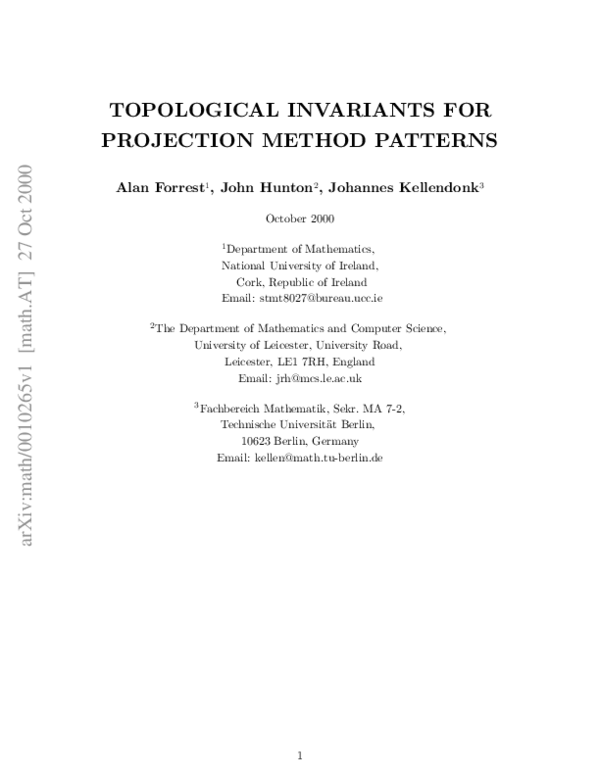 (PDF) Topological invariants for projection method patterns