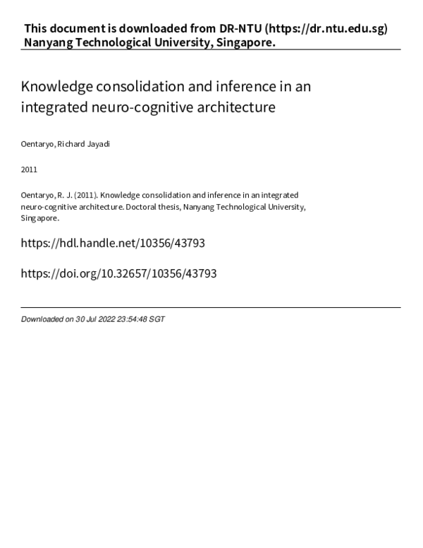 (PDF) Knowledge Consolidation and Inference in the Integrated Neuro-Cognitive Architecture