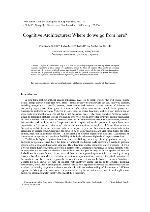 (PDF) Cognitive Architectures: Where do we go from here?