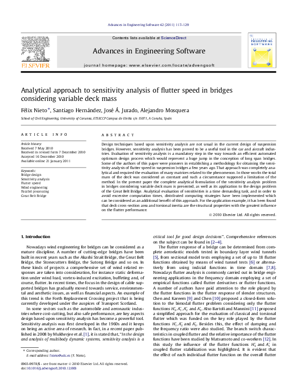 Pdf Analytical Approach To Sensitivity Analysis Of Flutter Speed In Bridges Considering