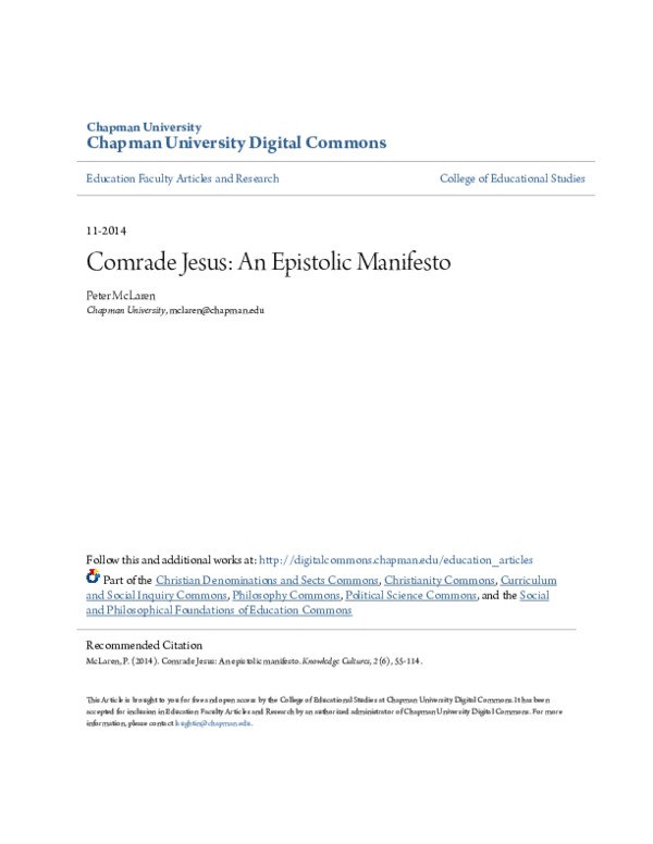 Comrade Jesus: An Epistolic Manifesto
