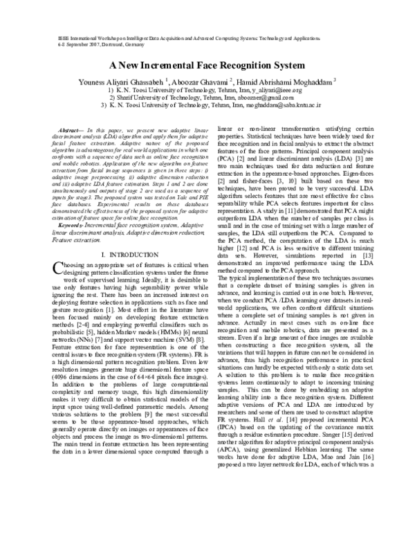 Pdf A New Incremental Face Recognition System Abouzar Ghavami And Hamid Abrishami Moghaddam