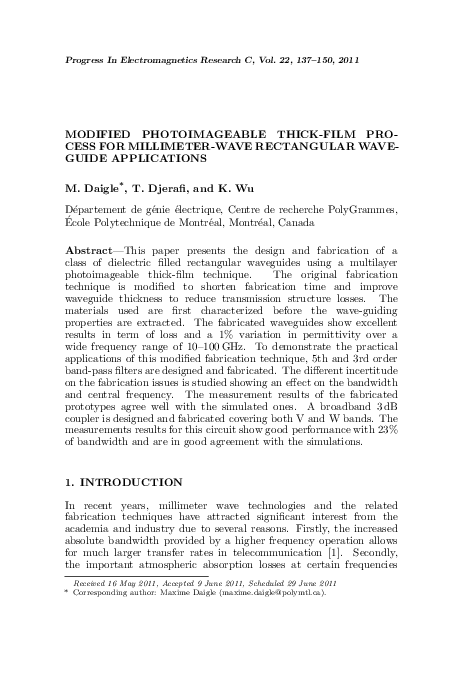 (PDF) Modified Photoimageable Thick-Film Process for Millimeter-Wave ...