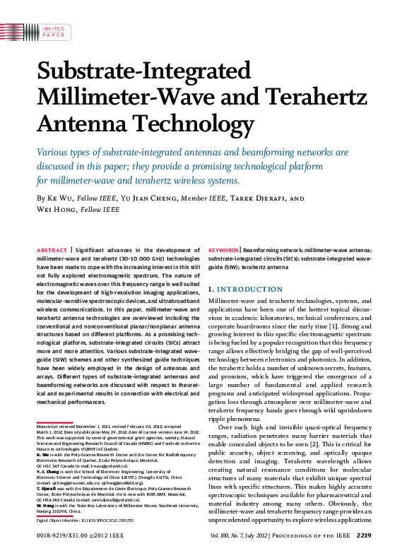 (PDF) Substrate-Integrated Millimeter-Wave and Terahertz Antenna Technology