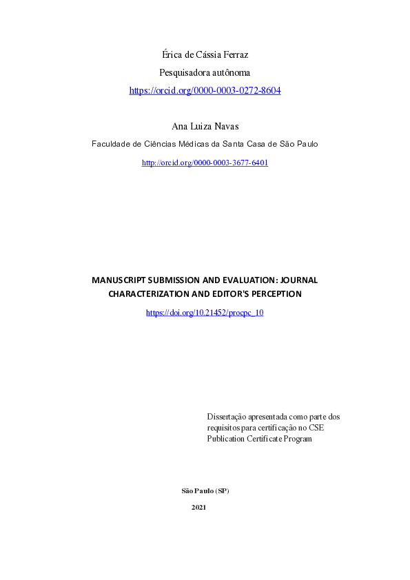 (PDF) Manuscript Submission and Evaluation: Journal Characterization and Editors' Perception
