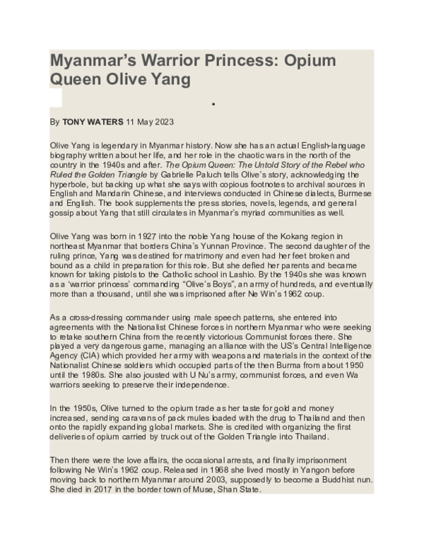 (DOC) Myanmar's Warrior Princess: Opium Queen Olive Yang
