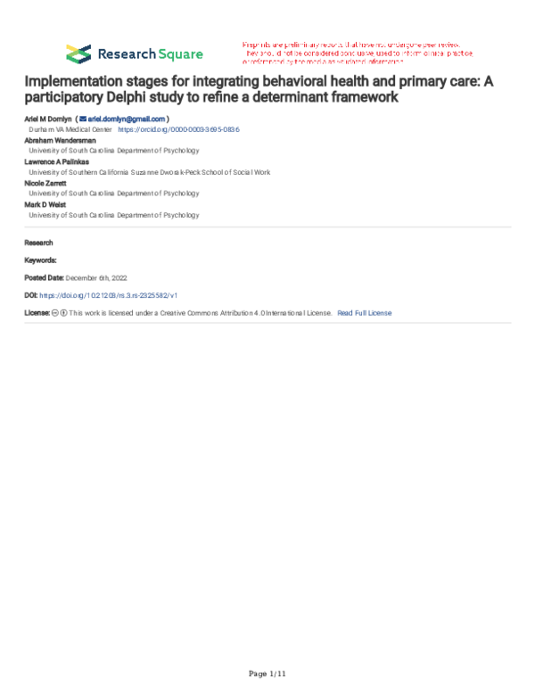 (PDF) Implementation stages for integrating behavioral health and ...