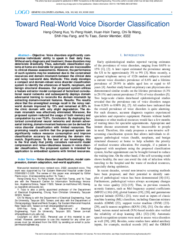 Pdf Toward Real World Voice Disorder Classification