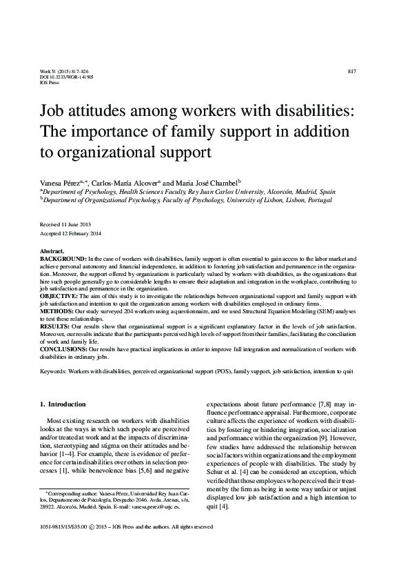 (PDF) Support Impact on Job Satisfaction for Disabled