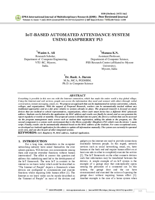 (PDF) Automated Attendance System Using IOT