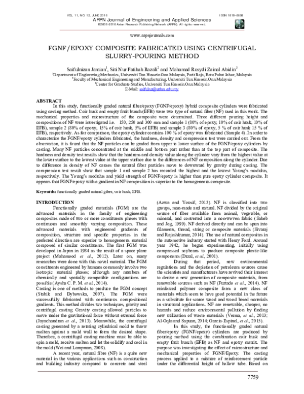 (PDF) FGNF/Epoxy Composite Fabricated Using Centrifugal Slurry-Pouring ...