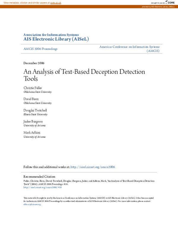 Pdf An Analysis Of Text Based Deception Detection Tools